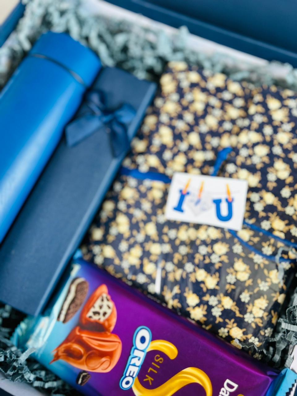 Men's Blue-Themed Gift Hamper – Handmade Paper Diary, Bottle, Pen, and ...